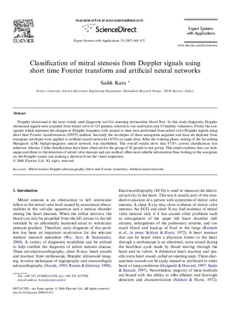 Pdf Classification Of Mitral Stenosis From Doppler Signals Using
