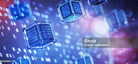 Digital Technologies Cube With Binary Code Blockchain Artificial Intelligence Abstract Technical