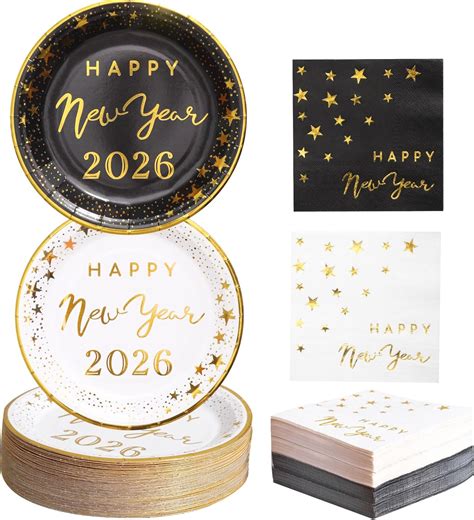 Winoo Design 100pcs Bulk New Year Plates And Napkins Party