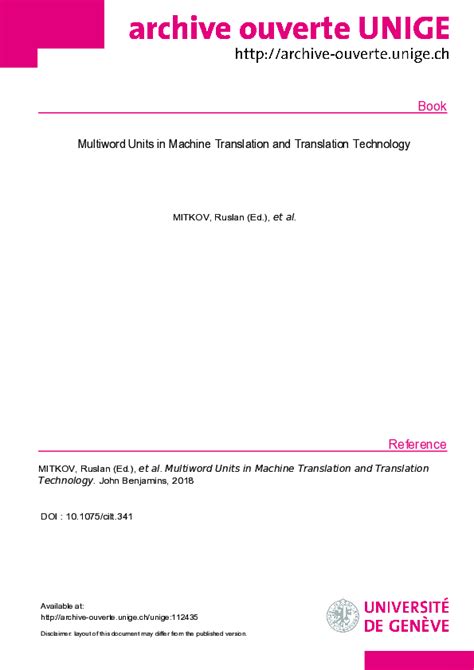 Pdf Multiword Units In Machine Translation And Translation Technology
