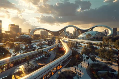Futuristic Cityscape With Advanced Transportation And Sleek