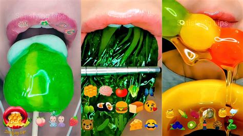 1 Hour Satisfying Asmr Eating Emoji Food Challenge Compilation Mukbang