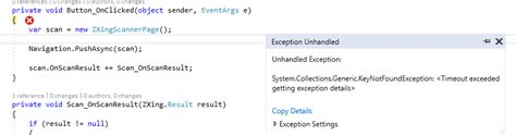 C Xamarin Forms Shared Zxingscannerpage Keynotfoundexception Stack Overflow
