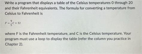 Solved Write A Program That Displays A Table Of The Celsius