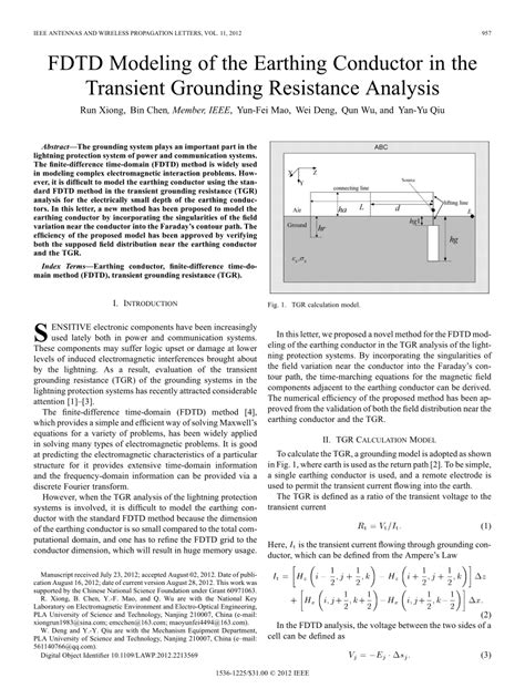 Pdf Fdtd Modeling Of The Earthing Conductor In The Transient