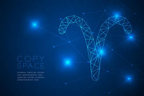 양자리 십이지 신 기호 와이어 프레임 다각형 프레임 구조 포춘 텔러 컨셉 디자인 그림 복사 공간 벡터 Eps 10 블루