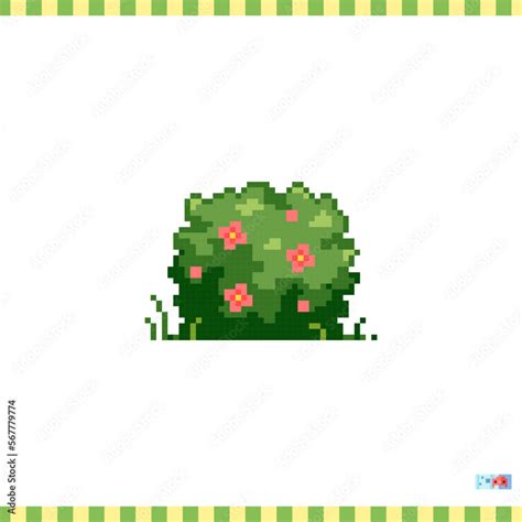Pixel Art Bush Cat Icon Vector 8 Bit Style Illustration Of Green Bush
