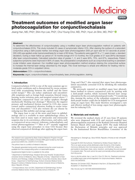 Pdf Treatment Outcomes Of Modified Argon Laser Photocoagulation For Conjunctivochalasis
