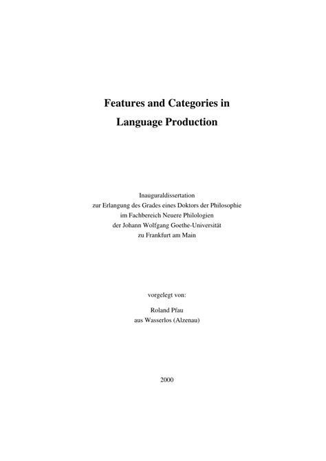 Pdf Features And Categories In Language Production