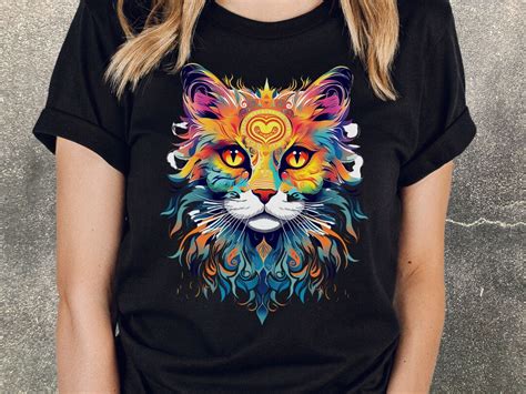 Colorful Psychedelic Cat T Shirt Artistic Kitty Tee Etsy