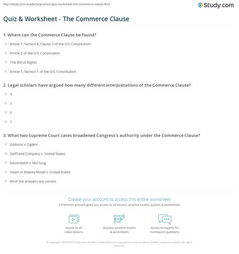 Quiz And Worksheet The Commerce Clause