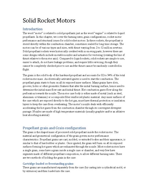 Solid Rocket Motors Grain Solid Rocket Motors Introduction The Word