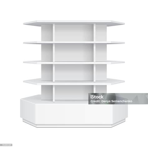 육각형 6 각형 Pos 포 Poi 마분지 지 면 진열대 슈퍼마켓 빈을 위한 선반 모의 흰색 배경에 고립 된 그림 디자인을 위한 준비 제품 광고 벡터 Eps10 3차원 형태에