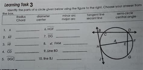 Solved Learning Task 3 Identify The Parts Of A Circle Given Below