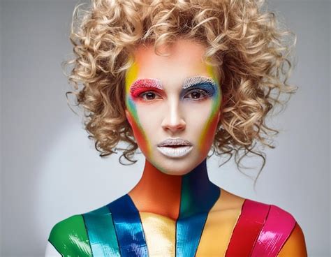 Modern Art Studio Portrait With Geometric Patterns And Body Paint For Gender Equality And LGBT