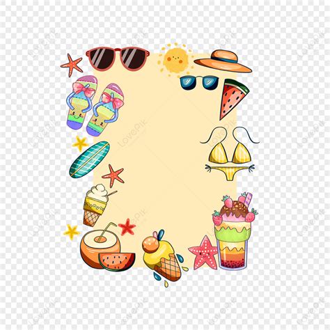 노란색 여름 일러스트 선글라스 코코넛 수영복 테두리열대 꽃디자인 Png 일러스트 무료 다운로드 Lovepik