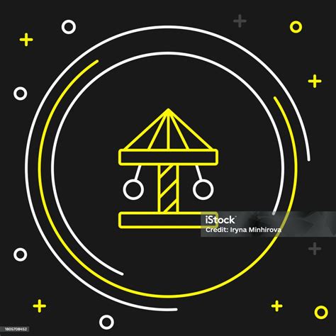 검은 색 배경에 고립 된 라인 어트랙션 회전 목마 아이콘 유원지 어린이 엔터테인먼트 놀이터 레크리에이션 공원 다채로운 개요 개념 벡터 검은색에 대한 스톡 벡터 아트 및 기타