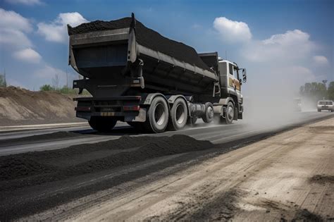 Premium Ai Image Truck Carrying Hot Mix Asphalt On A Busy Highway