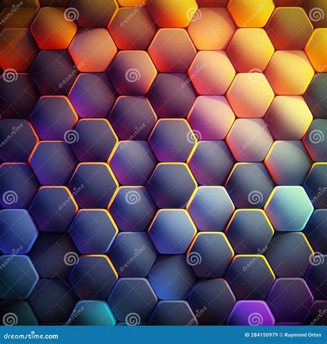 Closeup Honeycomb Grid Texture With Multi Coloured Neon Light Red And