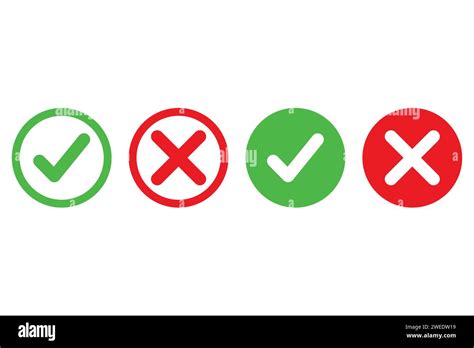 Set Green Approval Check Mark And Red Cross Icons In A Circle Checklist Signs Flat Checkmark