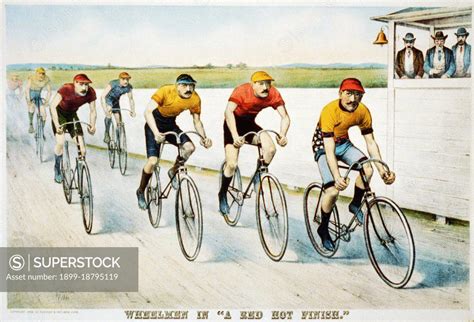 19th Century Lithograph Wheelmen In A Red Hot Finish Superstock