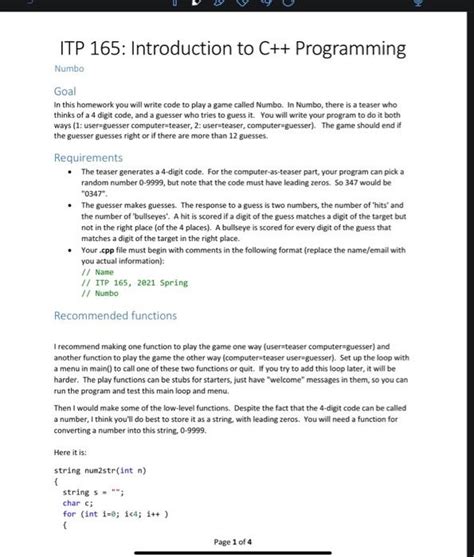 Solved Itp 165 Introduction To C Programming Numbo Goal