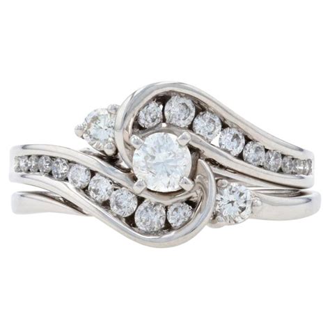 White Gold Diamond Bypass Engagement Ring And Wedding Band 14k Round