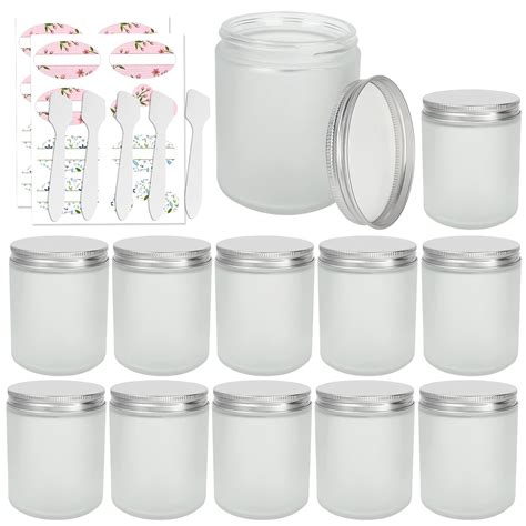 12 Pack 8 Oz Frosted Glass Jars With Silver Lids 240ml Empty Candle Cosmetic Food Storage