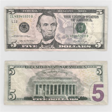 5 달러 지폐 3d 모델 10 Max C4d 3ds Obj Free3d