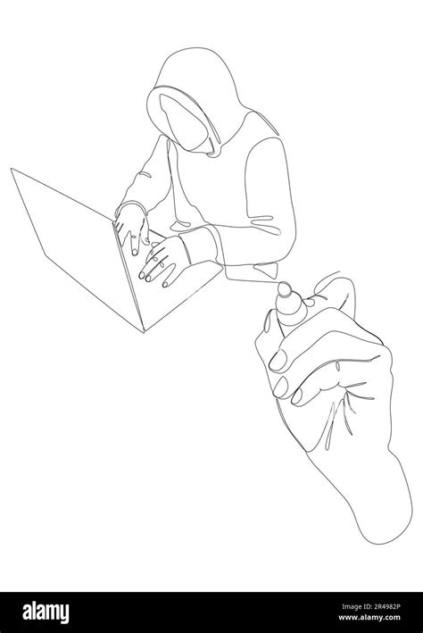 One Continuous Line Of Computer Hacker Drawn By With Felt Tip Pen Thin Line Illustration Vector