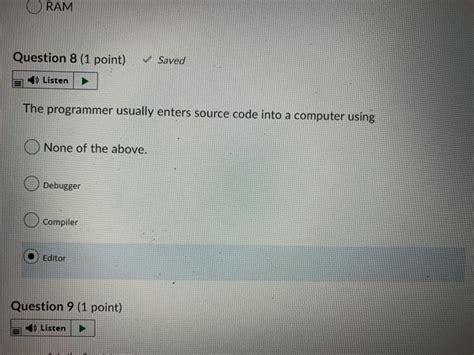 Solved Transcribed Image Text Ram Question 8 1 Point Saved