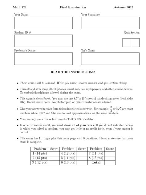 Problem Score Problem Score Problem Score 1 14 Pts 4 12 Pts 7 11