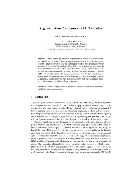 Pdf Argumentation Frameworks With Necessities