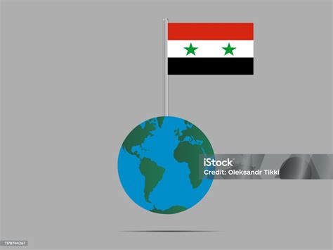 지구 지구지구와 깃대에 시리아 국기 블루 오션과 녹색 아메리카 아프리카와 아시아 대륙 원래 색상과 비율 벡터 일러스트레이션 국가 플래그 세트 관광에 대한 스톡 벡터 아트 및