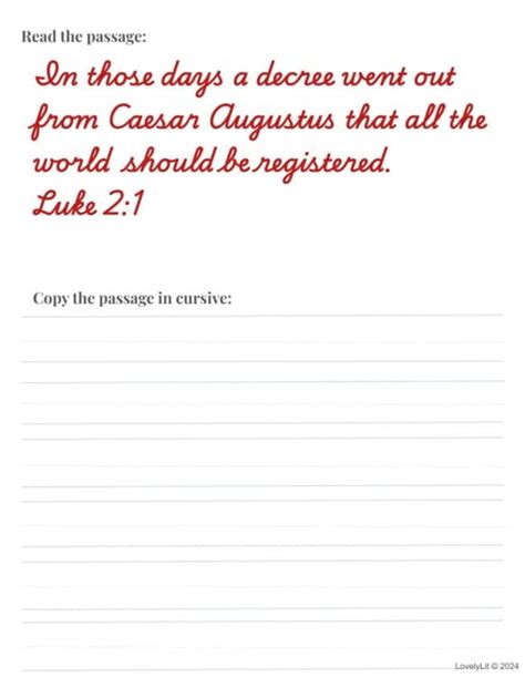 Cursive Handwriting Practice Christmas Edition Luke 2 1 14 By Lovelylit