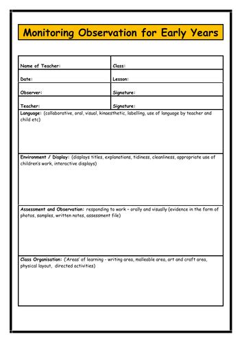 Early Years Observation Form By Lresources4teachers Teaching Resources