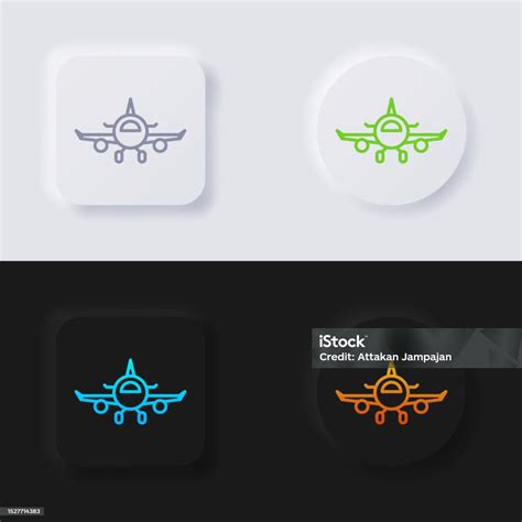 비행기 버튼 아이콘 세트 웹 디자인 응용 프로그램 Ui 등을 위한 다색 Neumorphism 버튼 소프트 Ui 디자인 버튼 벡터 3차원 형태에 대한 스톡 벡터 아트 및 기타