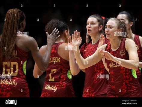 England Players Celebrate During The Vitality Netball International