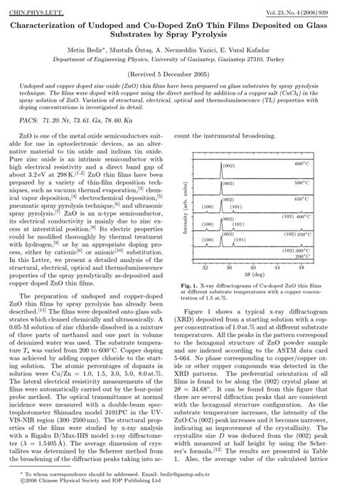 Pdf Characterization Of Undoped And Cu Doped Zno Thin Films Deposited On Glass Substrates By