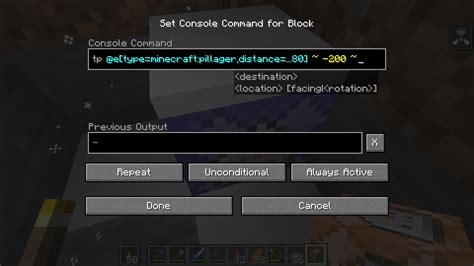 what am i doing wrong trying to teleport all pillagers in the area into the void r