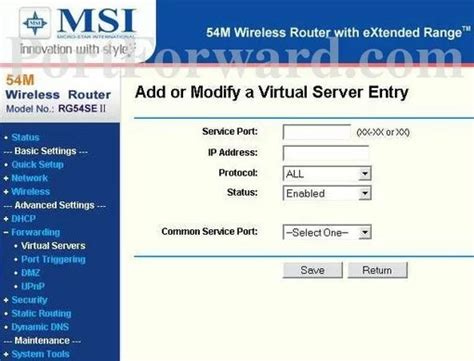 Msi Rg54se Ii Router Port Forwarding Instructions