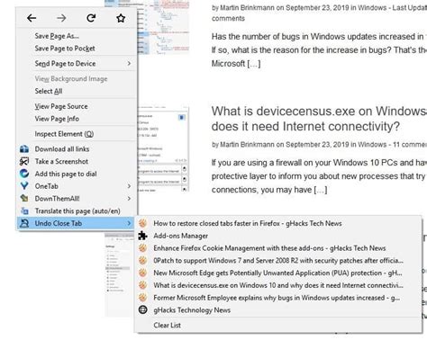 Undo Close Tab Is An Add On That Displays A Clickable List Of Recently Closed Tabs In Firefox