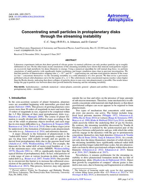 2017 Yang Concentrating Small Particles In Protoplanetary Disks Through The Streaming