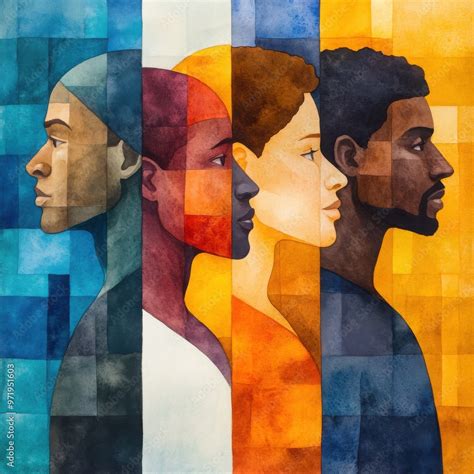 A Watercolor Mosaic Of Interconnected Figures Representing The