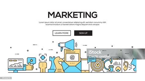 Desain Spanduk Web Marketing Flat Line Ilustrasi Stok Unduh Gambar