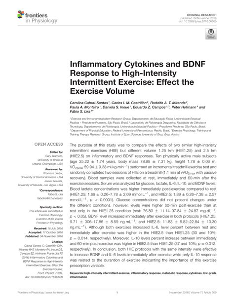 Pdf Inflammatory Cytokines And Bdnf Response To High Intensity Intermittent Exercise Effect
