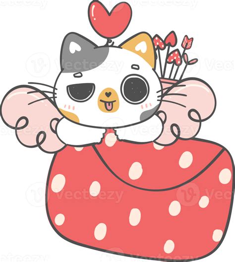 Söt Lycklig Valentine Cupid Kärlek Rolig Kalikå Kattunge Katt Tecknad