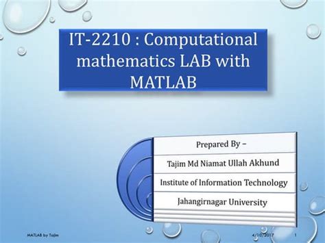 Matlab Lecture 2 Matlab Basic Syntax And Variables Taj Ppt