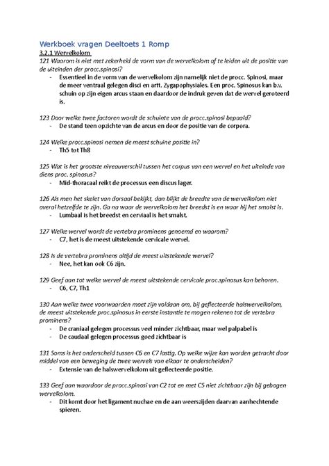 Werkboek Vragen Deeltoets 1 Romp 2 Wervelkolom 121 Waarom Is Niet Met Zekerheid De Vorm Van De