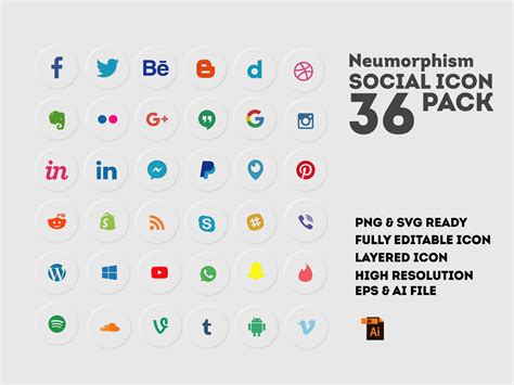 Neuromorphism Social Icon Set By Thememockup1 Codester